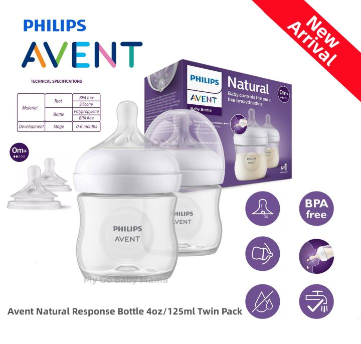 Philips Avent Natural Response Bottle 4oz/125ml Twin Pack with Original ...