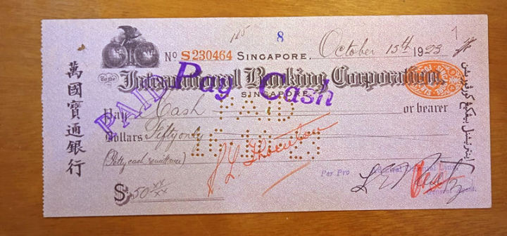 Vintage 1923 International Banking Corporation ( Singapore ) Bank ...