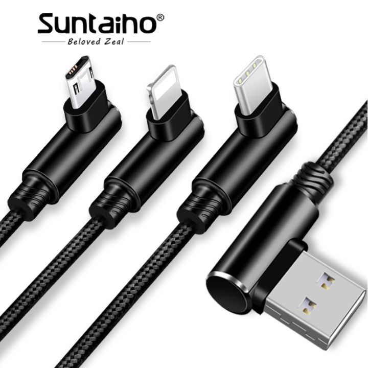 L Shape iPhone USB C Micro USB Cable Braided Nylon Fast Charge Data ...