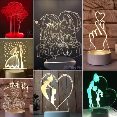 Valentines Gift Lamp LOVE Hearts 3D Acrylic LED Lamp desk table night ...