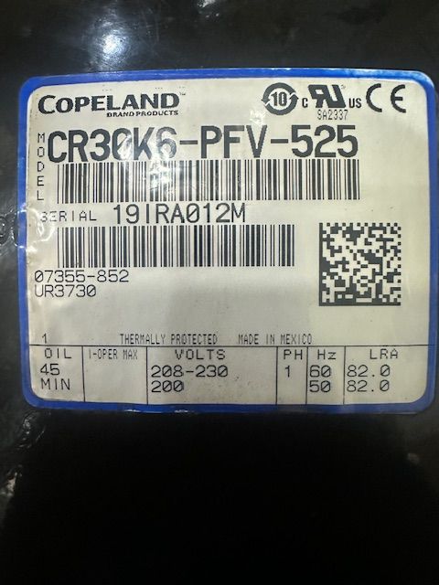CR30K6-PFV-525 Copeland Compressor Piston type 220v Single Phase ...