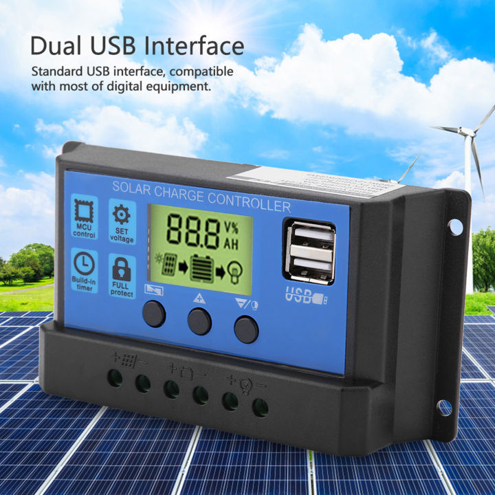Nannday Solar Charge Controller PWM 12V 24V Dual USB Solar Panel ...