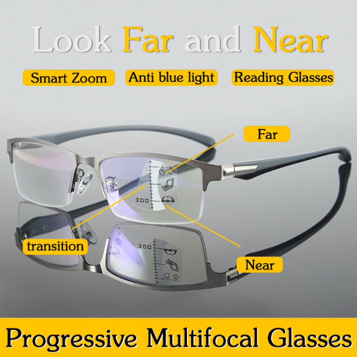 【3in1】Progressive Multifocal Reading Glasses Smart Zoom Anti-Blue Light ...
