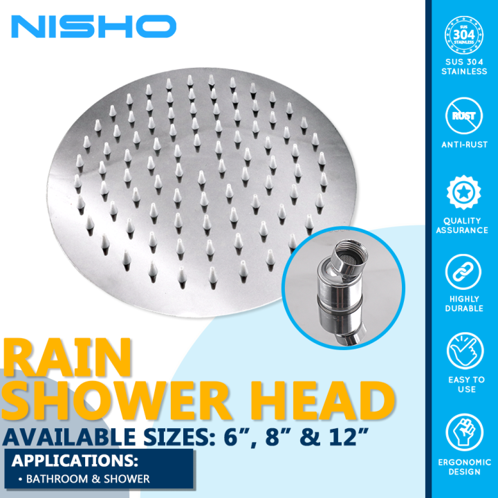Nisho Showa Stainless SUS 304 6", 8", 12" Round Rain Shower Head Only ...