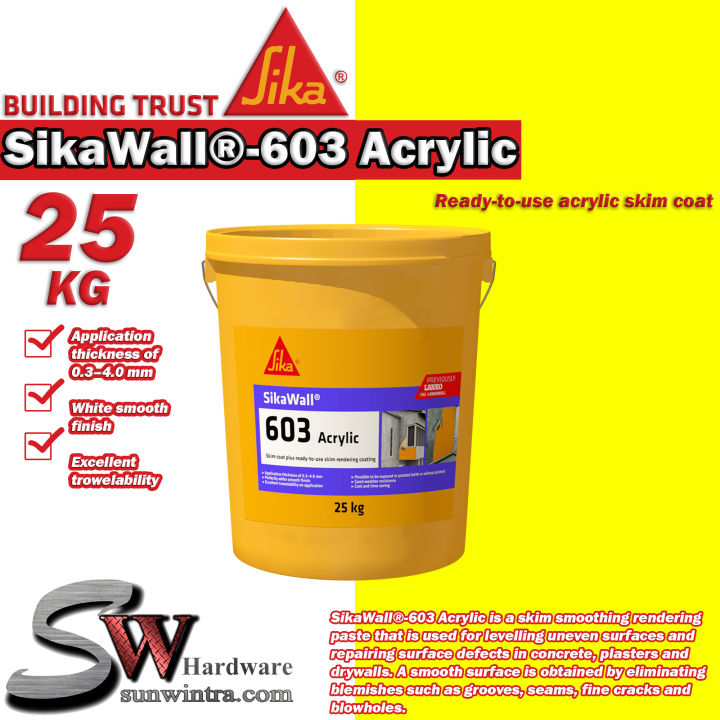 SIKA 25Kg SikaWall - 603 Acrylic Ready-to-use acrylic skim coat Sika ...