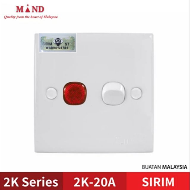 Mind 2K Series 1 Gang 20A Double Pole Water Heater /Air Cond. Switch ...