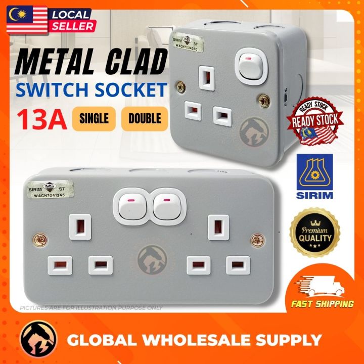 SIRIM SINGLE / DOUBLE 13A METAL SWITCH SOCKET Metal Clad Socket Outlet ...