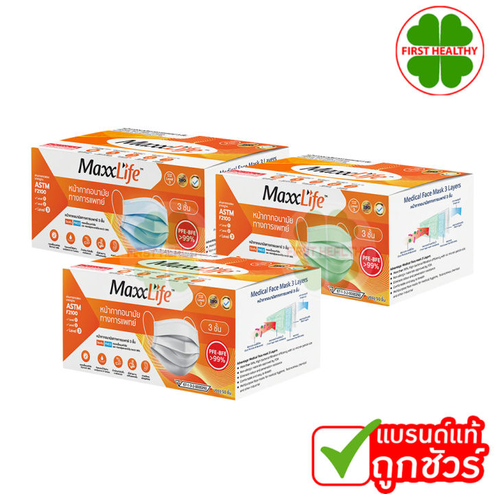 Maxxlife Mask หน้ากากอนามัย ทางการแพทย์ 3 ชั้น (1 กล่อง 50 ชิ้น ...