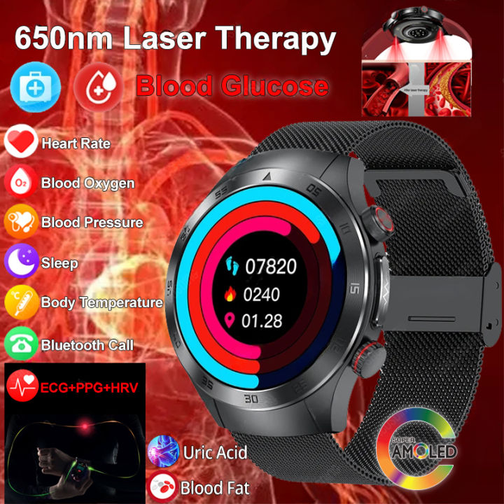 650nm Laser Therapy Blood Glucose Uric Acid Bluetooth Call Smartwatch ...