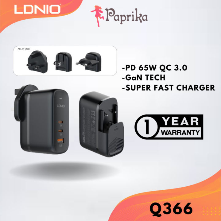 LDNIO Q366 65W Super Fast Charger PD65W + QC30W With Multiple Plug US EU UK PD3.0 QC3.0 PPS QC4 ...