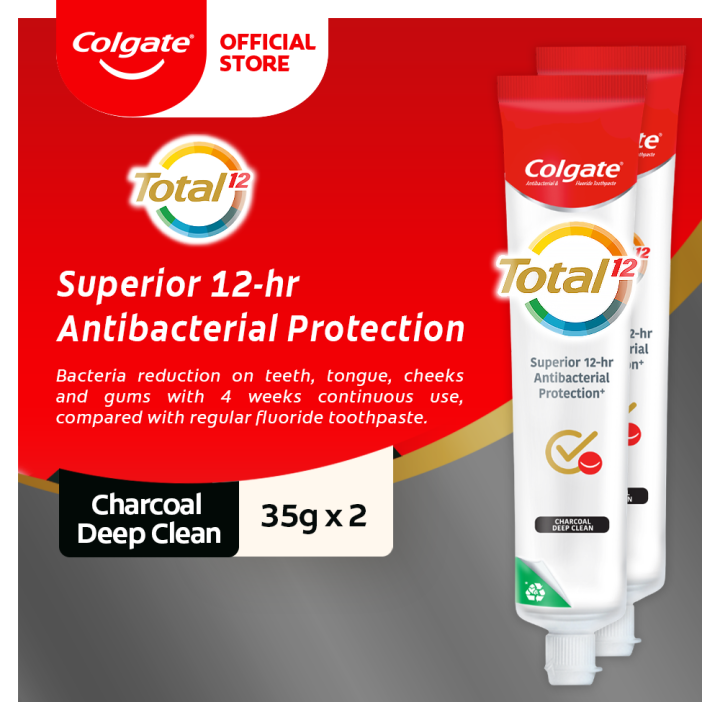 Colgate Total Charcoal Deep Clean Toothpaste - Antibacterial, 12-hour Protection, Twin Pack, 35g ...