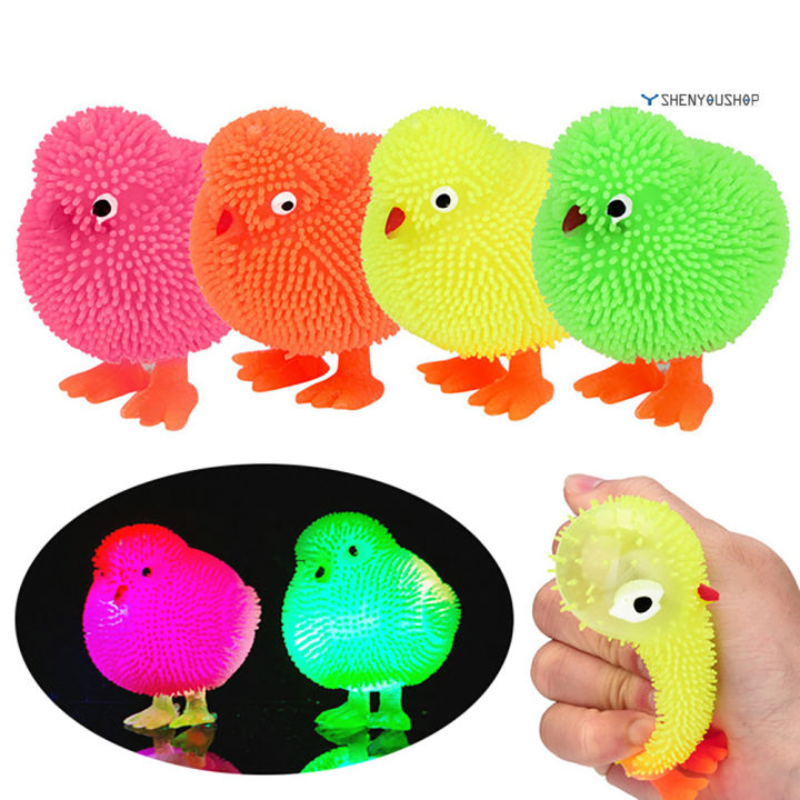 Cute Chickens Squidgy LED Flashing Puffer Ball Squeeze Stress Relieve ...