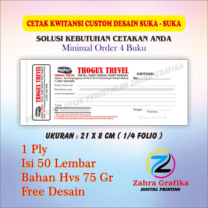Cetak Kwitansi Custom 1 Ply Isi 50 Lembar (Min Order 4 Buku) / Kwitansi ...