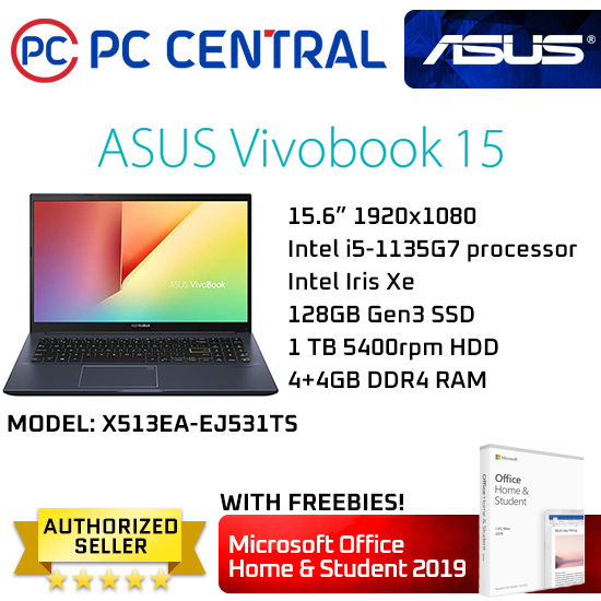 ASUS VIVOBOOK 15 (X513EA-EJ531TS) 15.6" Black Intel® Core™ i5 11th Gen 8GB DDR4 1TB + 128SSD ...