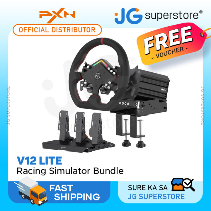 PXN V12 Lite RGB Racing Simulator Gaming Bundle with PD HM Pedal, V12 DDL DD & Servo 6Nm FFB ...
