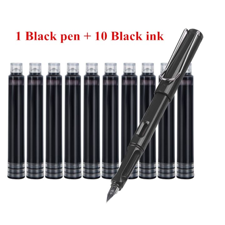 1 Fountain Pen + 10 disposable ink refills 0.38mm Black Blue Red Ink ...