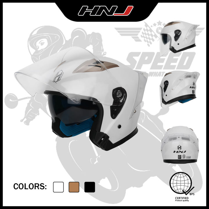 HNJ 916 Motorcycle Half Face helmet with dual visor and super long ...