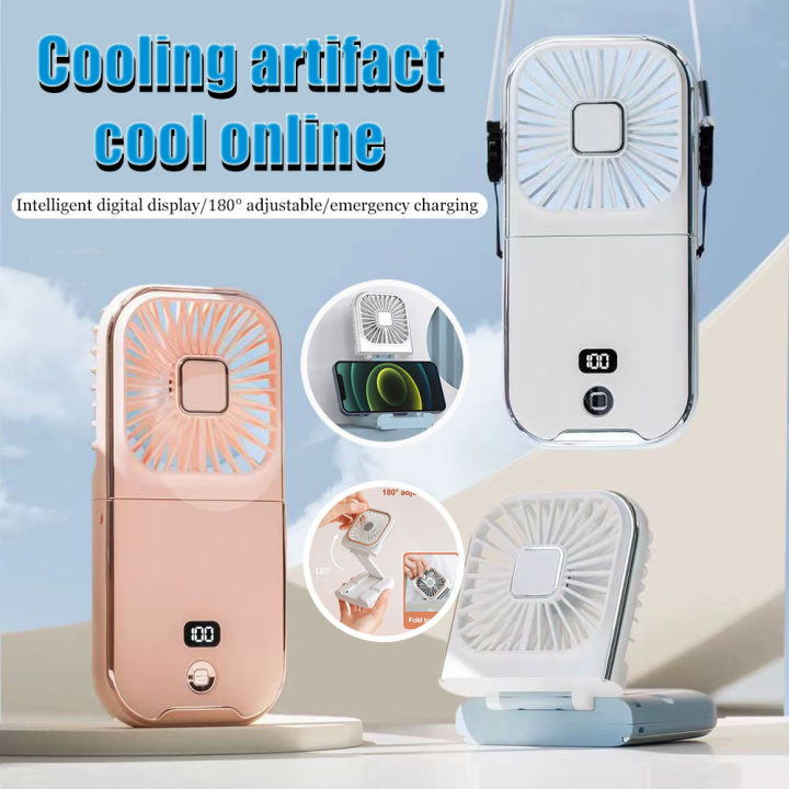 Mini folding handheld fan mobile phone holder 5000Mah neck-mounted USB ...