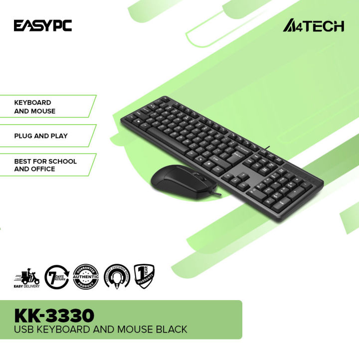 EasyPC | A4Tech kk-3330 Usb Keyboard and Mouse Black Basic Keyboards for Pc Computer Set Combos ...
