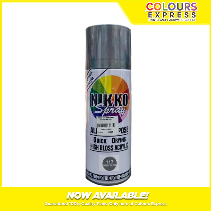 Nikko Spray Paint 117 Bright Silver All Purpose Quick Drying High Gloss ...