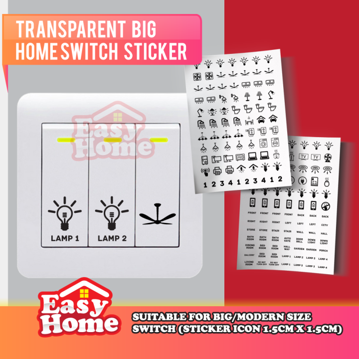 Sticker Basic Suis Rumah untuk Suis Moden Home Switch Label Transparent ...