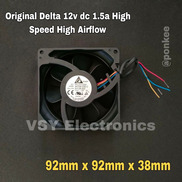 Original Delta 12v dc 1.5a High Speed High Airflow DC Blower Fan 92mm x ...