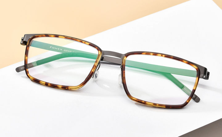 FONEX Acetate Alloy Glasses Men Brand Design Denmark Square Eyeglasses ...