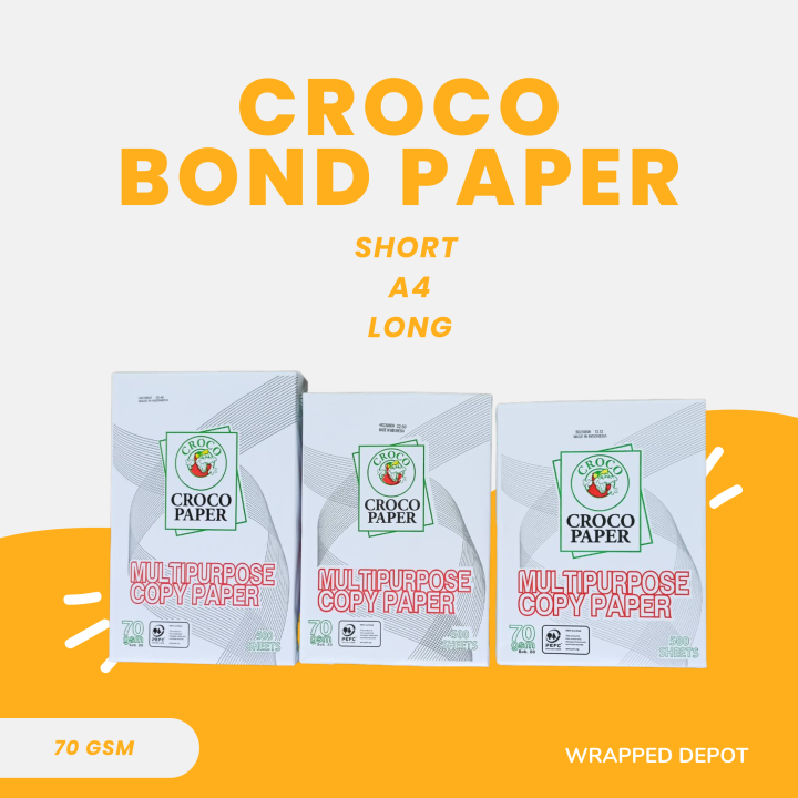 CROCO BRAND BOND PAPER 70GSM SUB 20 | SHORT | A4 | LONG | 500sHEETS ...