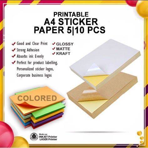 ( 5 | 10 pcs) Printable Inject Sticker paper Matte, Glossy & Kraft A4 ...