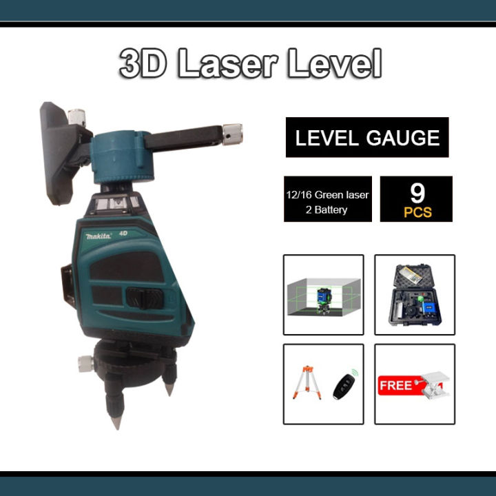 12 Line 3DLaser Level Green Light Cross Self-Leveling Rotary lazer ...