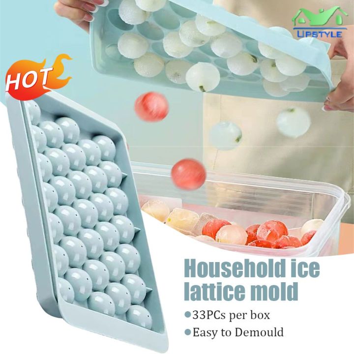 【Upstyle】33 Grid Round Ice Cube Tray With Lid Ice Ball Maker Mold Mini ...