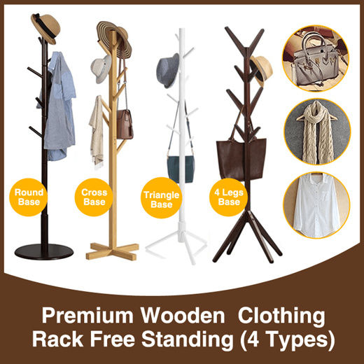High-Grade Wooden Tree Coat Rack Stand Clothes Hanger Stand Hat Free ...