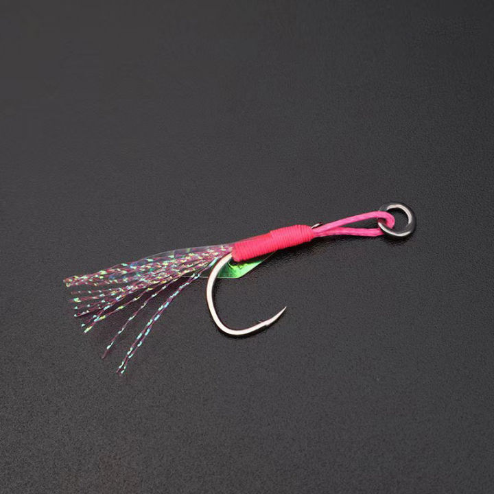 TrailBlazer Cast Jig Assist Hook High Carbon Steel Angle Barbed Thread Feather Lure Fishing ...