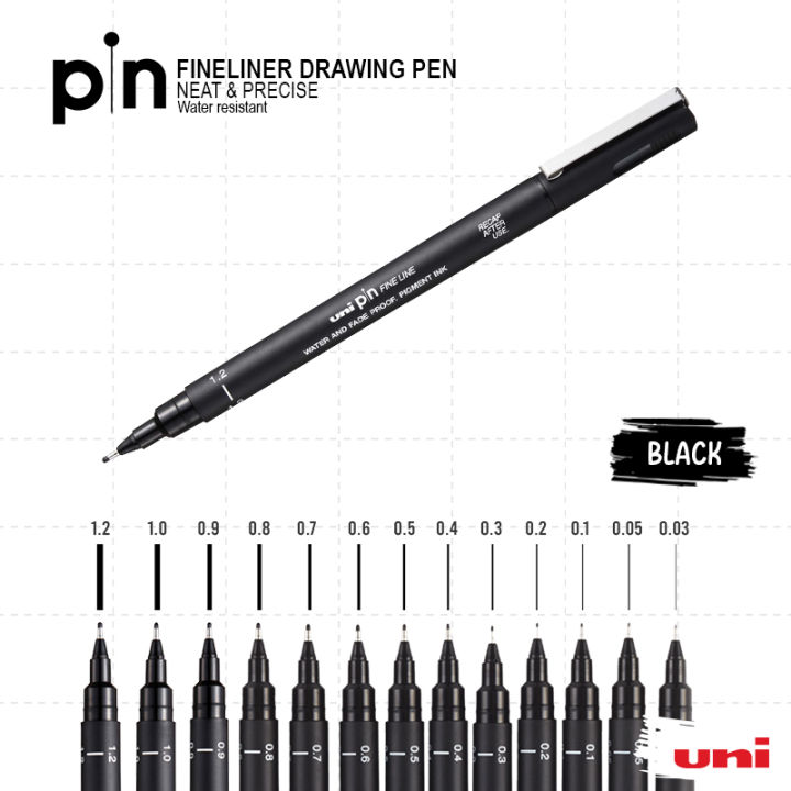 Uni Pin Waterproof Black Fineliner Pens - Precision Calligraphy ...