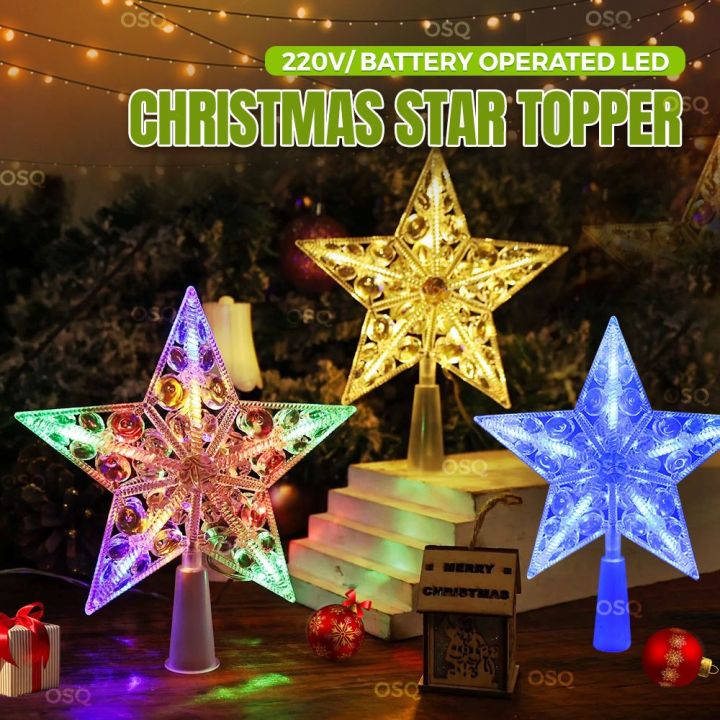 OSQ Battery Operated/220V Christmas Tree Topper Star Flashing LED ...