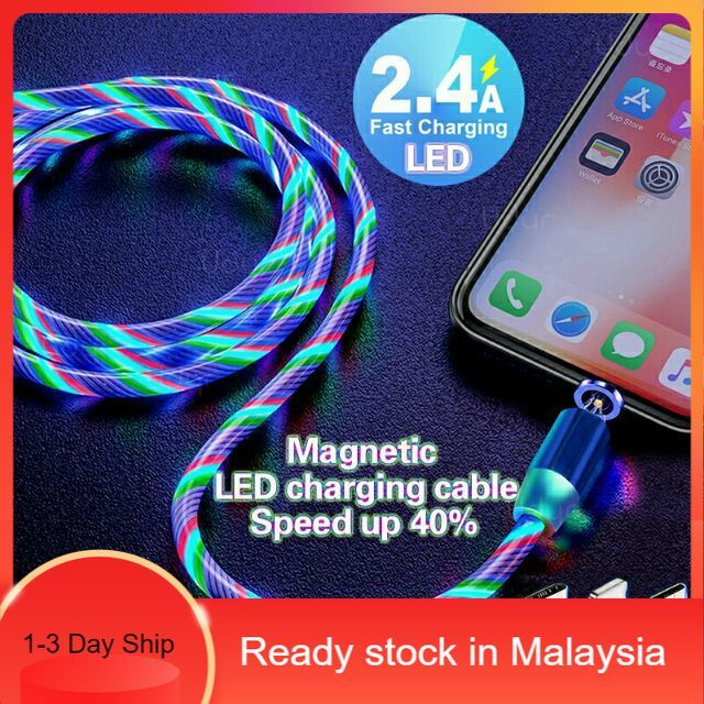 LED Streamer Magnetic Type C Micro Iphone USB Cable Fast Charging Data ...