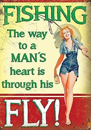 New Vintage Retro Metal Tin Sign Pin Up Girl Fishing The Way to A Man's ...