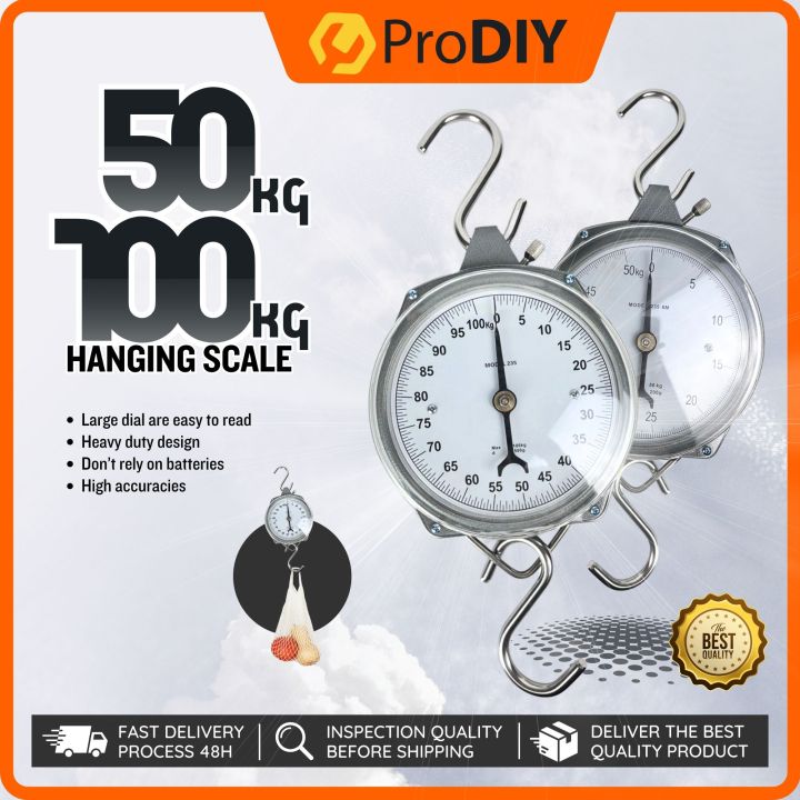 CANIMRY 50kg 100kg Hanging Scale Weight Spring Large Display High Accuracy Stainless Steel ...