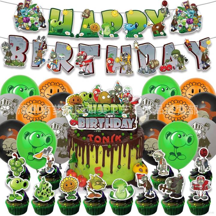 Plants vs Zombies theme kids birthday party decorations banner cake ...