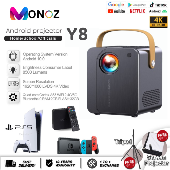 Projector Y8 Portable Smart Mini 6000 Lumens 4K HD 1080P Projector WiFi ...