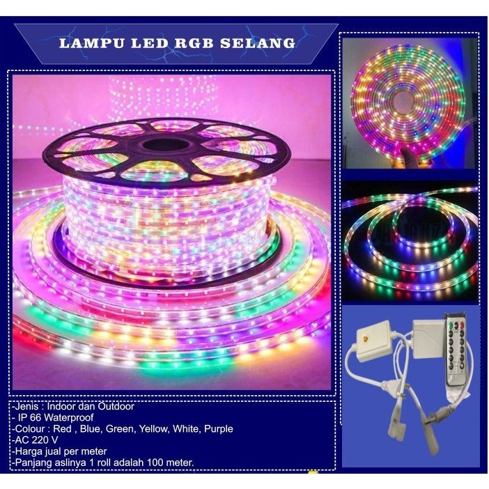 LAMPU LED STRIP RGB METERAN + SOKET 2835 AC-220V WATERPROOF / LAMPU LED ...