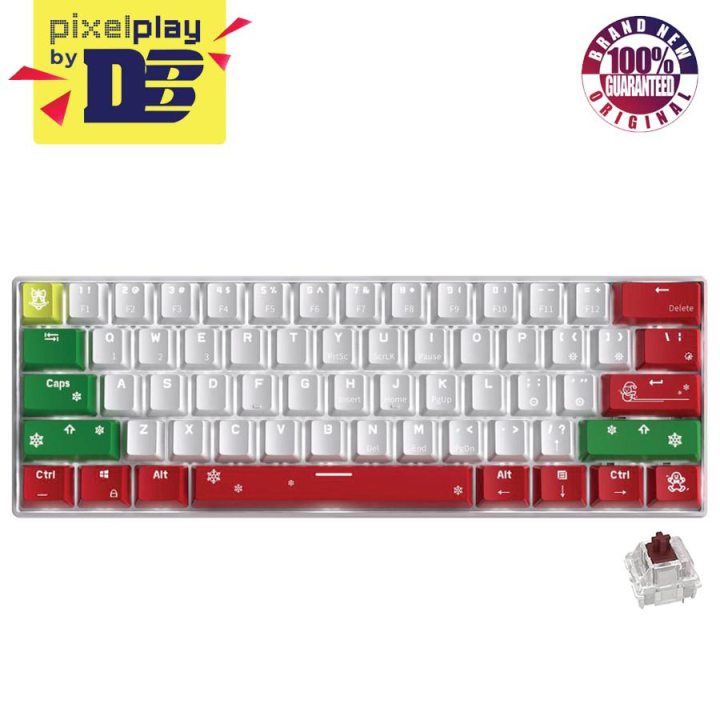 Royal Kludge RK61 Tri-Mode RGB 61 Keys Hot Swappable XMAS Mechanical Keyboard White (Brown ...