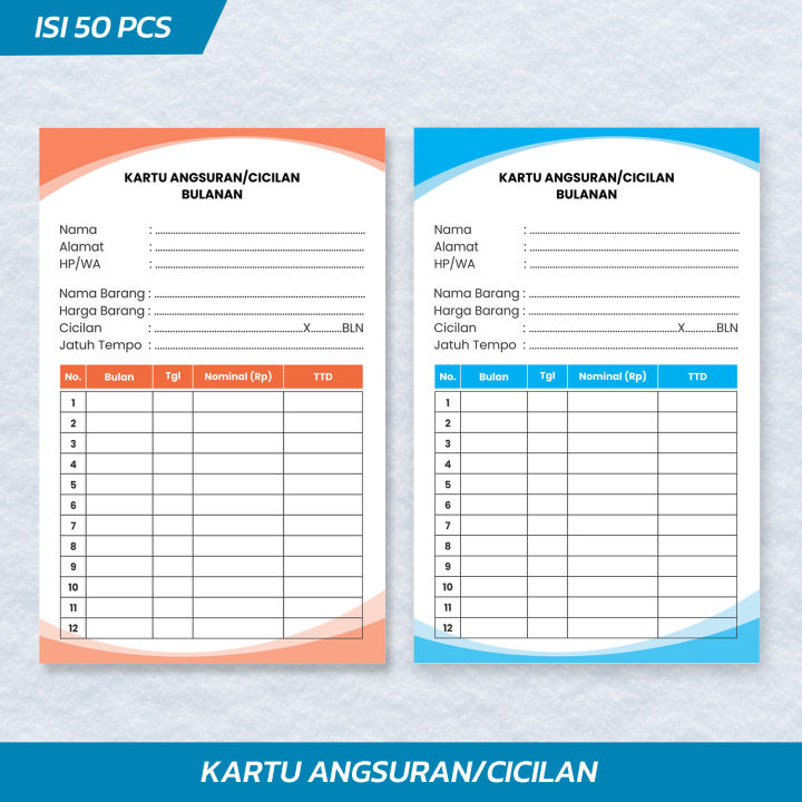 (Isi 50) Kartu Angsuran/Cicilan/Pinjaman, Kartu Cicilan Kredit Bulanan ...