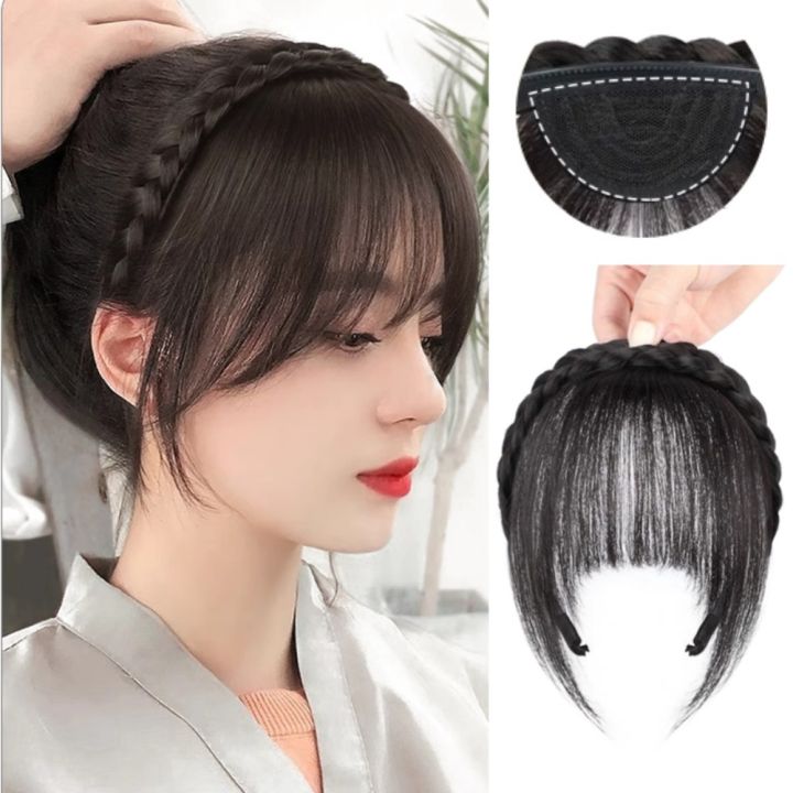 EQUOMT Neat Fringe Fake Bangs Hairband Braids Headband Synthetic Clip ...
