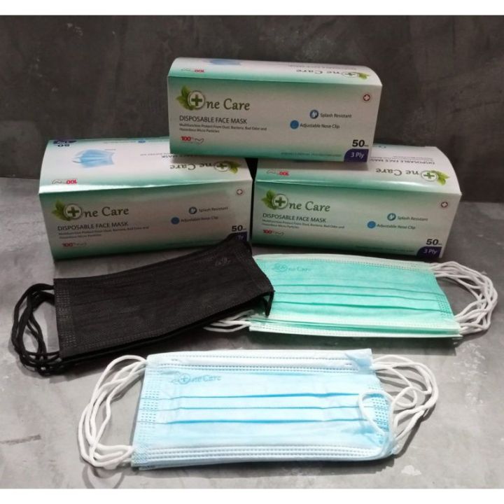 MASKER EARLOOP DAN DUCKBILL ONE CARE EMBOS BIRU, HIJAU, HITAM, PUTIH ...