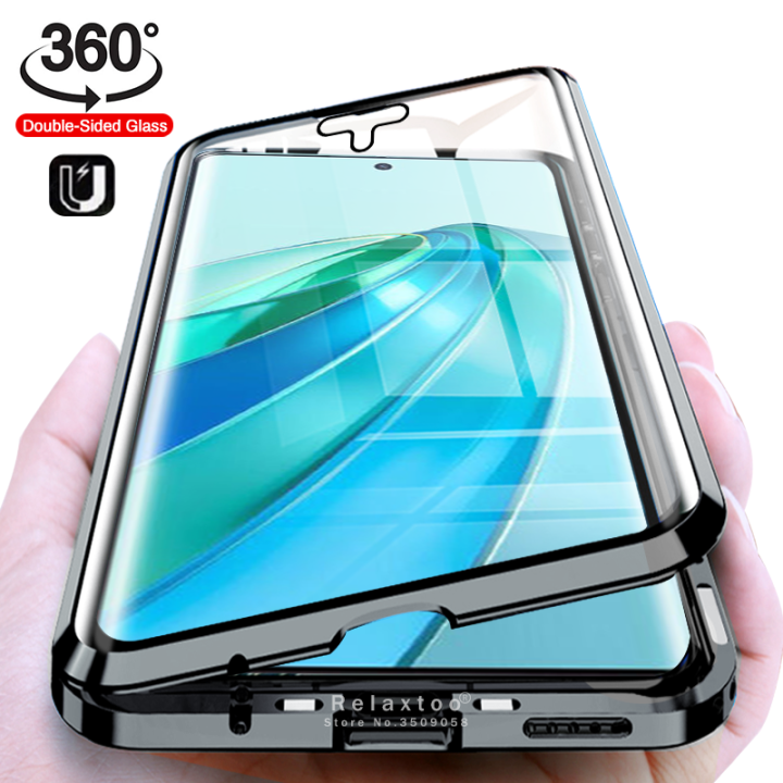 360° Metal Bumper Adsorption Magnetic Flip Case For Honor X9a 5g Double