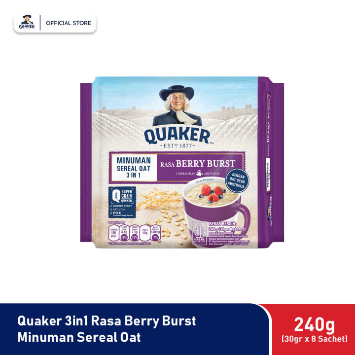 Quaker 3in1 Berry Burst Polybag 240g Minuman Sereal Oats (8 sachet ...