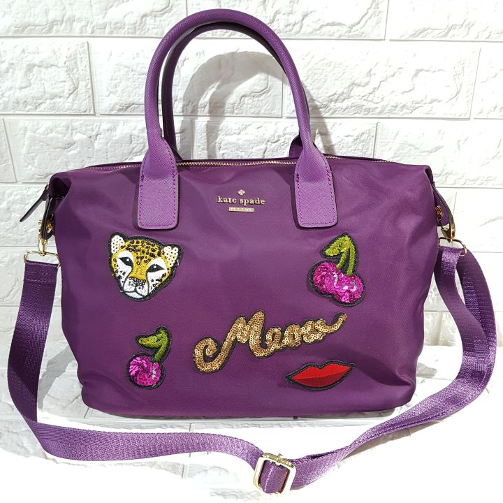 Original Kate Spade Lyla Meow Embroidery with Patches Classic Nylon ...