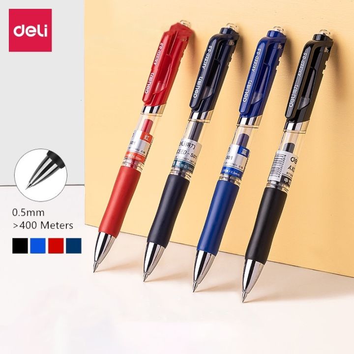 Deli Retractable Gel Pen 0.5 mm Black Blue Color Writing Tools School ...