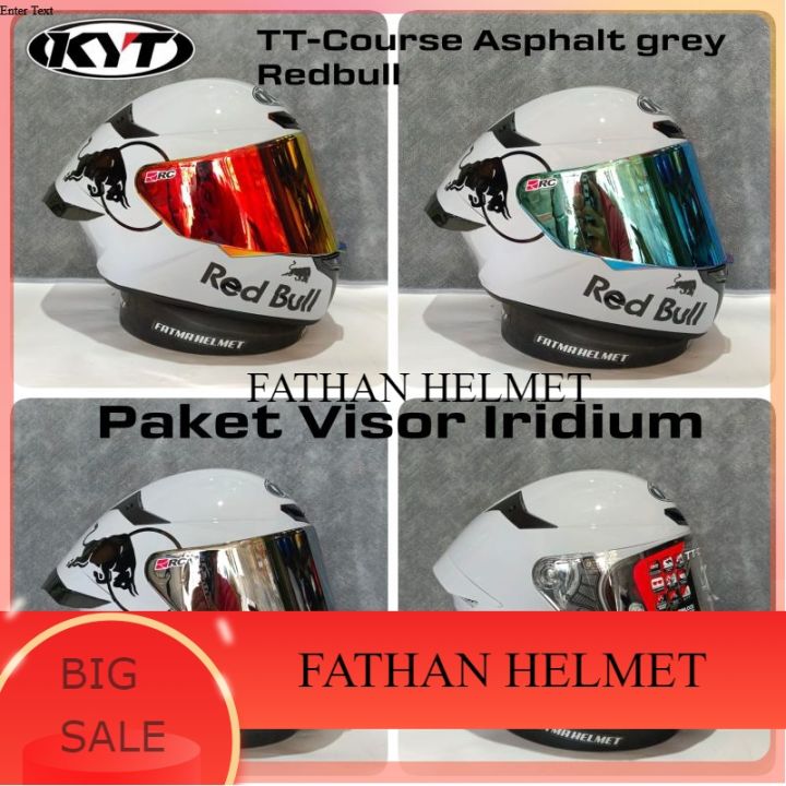 HELM KYT TT COURSE ASPHALT GREY PAKET GANTENG STIKER RED BULL VISOR IRIDIUM FATHAN HELMET ...